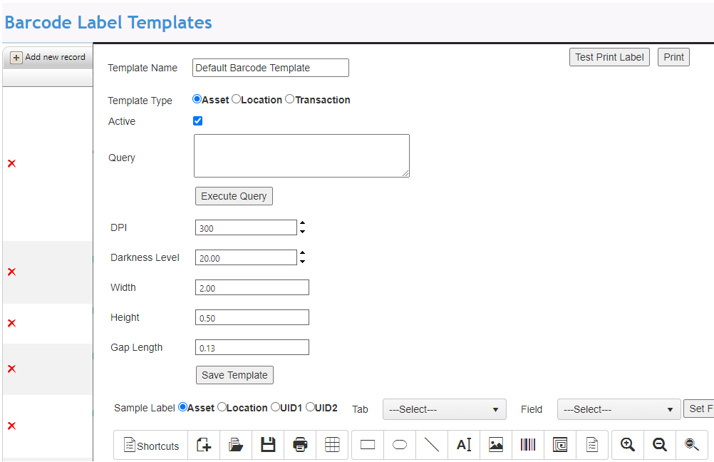 How to use the Barcode Label Template Tool in eQuip.